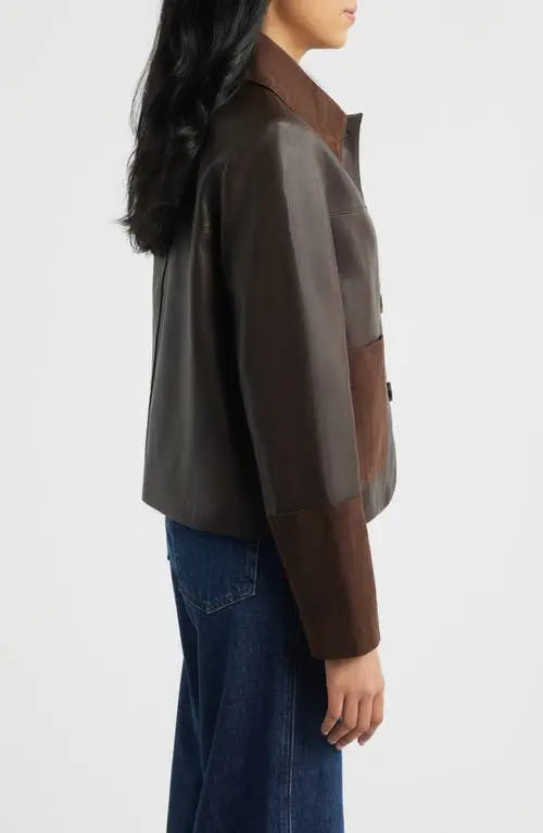 Bernardo Short Mixed Media Leather Jacket - Chocolate