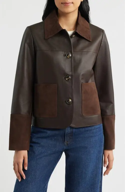 Bernardo Short Mixed Media Leather Jacket - Chocolate