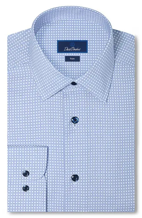 David Donahue Trim Fit Microcheck Cotton Dobby Dress Shirt - Sky/navy