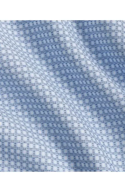 David Donahue Trim Fit Microcheck Cotton Dobby Dress Shirt - Sky/navy