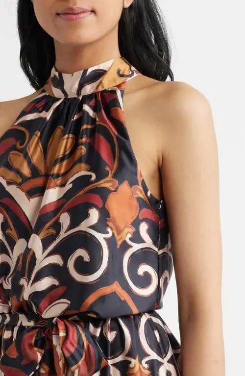 Julia Jordan Floral Print Stretch Satin Maxi Dress