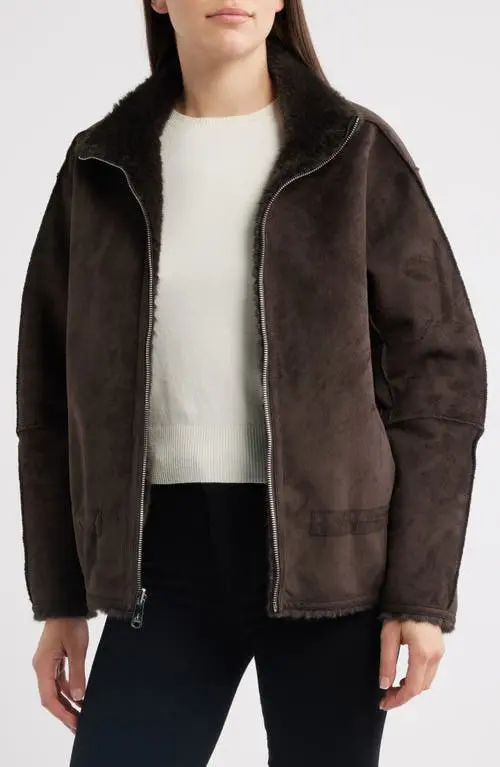 Sam Edelman Reversible Peplum Faux Fur Jacket - Dark Brown