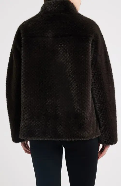 Sam Edelman Reversible Peplum Faux Fur Jacket - Dark Brown