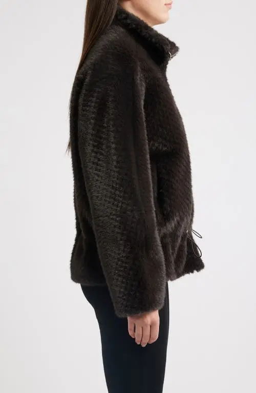 Sam Edelman Reversible Peplum Faux Fur Jacket - Dark Brown