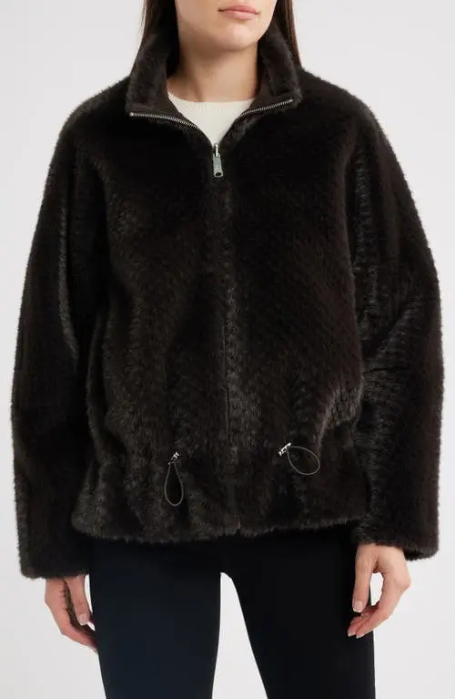 Sam Edelman Reversible Peplum Faux Fur Jacket - Dark Brown