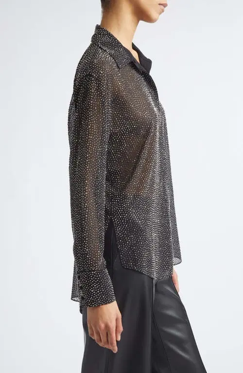 Alice + Olivia Dimitra Crystal Embellished Oversize Sheer Shirt