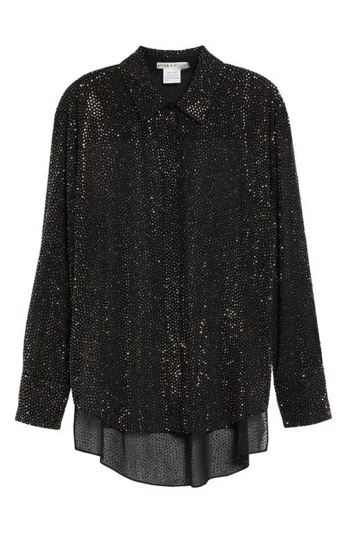 Alice + Olivia Dimitra Crystal Embellished Oversize Sheer Shirt