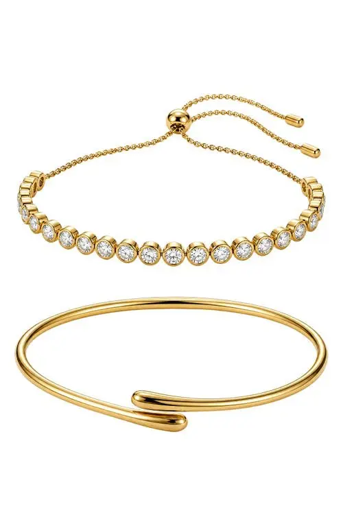Argento Vivo Set Of 2 Bypass Cuff And Adjustable Tennis Bracelets - Gold