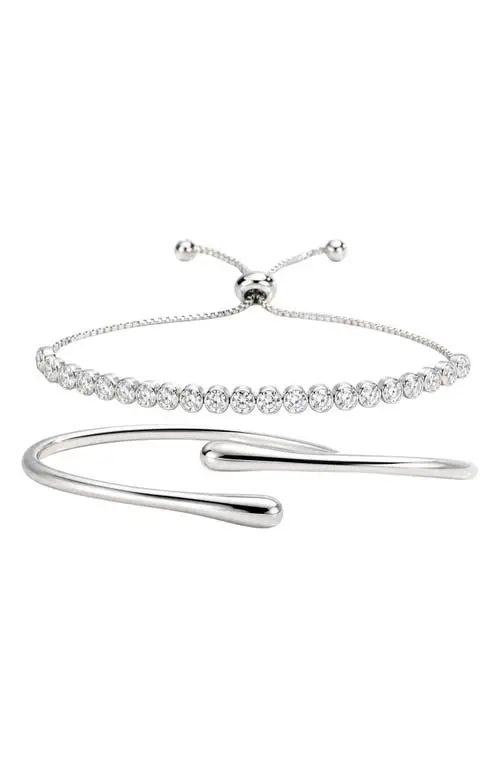 Argento Vivo Set Of 2 Bypass Cuff And Adjustable Tennis Bracelets - Silver