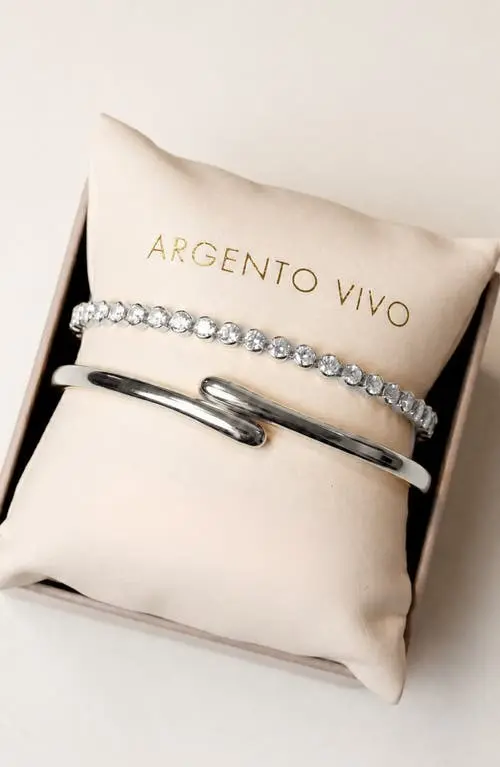 Argento Vivo Set Of Two Bracelets With Cubic Zirconia And Sculptural Detail - Silver