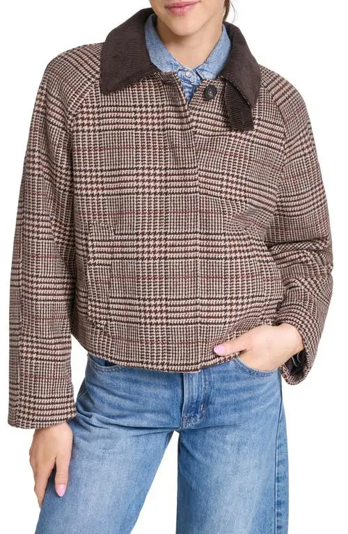 LEVI'S Corduroy Collar Houndstooth Plaid Short Mac Jacket