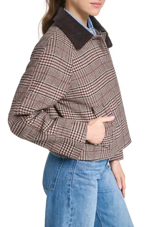 LEVI'S Corduroy Collar Houndstooth Plaid Short Mac Jacket