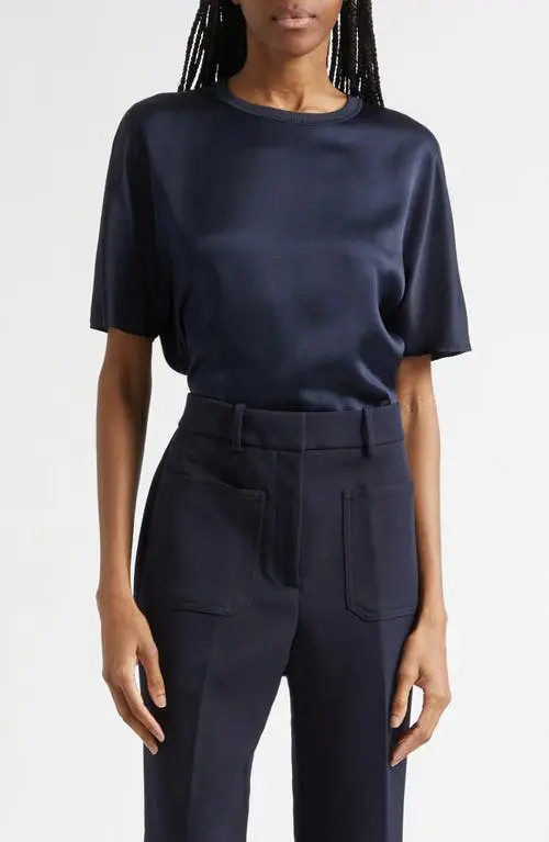 REISS Lena Silk Crewneck Top - Navy