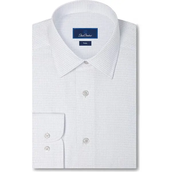David Donahue Trim Fit Microcheck Cotton Dobby Dress Shirt - White/pearl