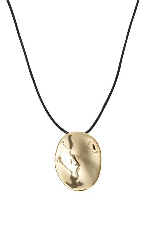 Argento Vivo Hammered Oval Pendant Necklace - Gold