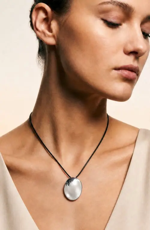 Argento Vivo Hammered Oval Pendant Necklace - Silver