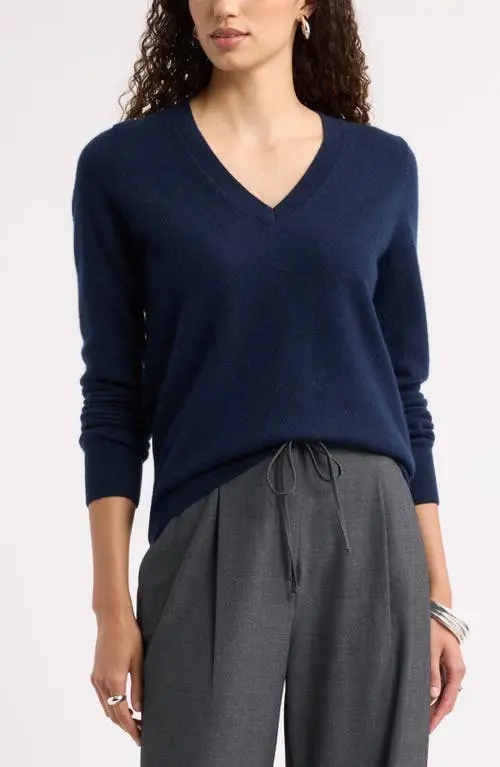 Nordstrom V-neck Cashmere Sweater - Navy Night