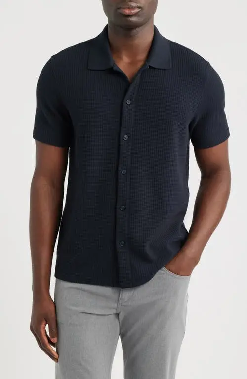 Vince Grid Waffle Knit Button-up Shirt - Coastal
