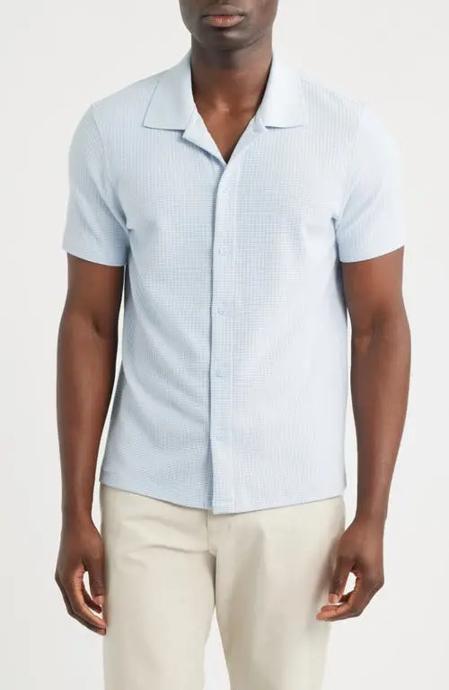 Vince Grid Waffle Knit Button-up Shirt - Playa Blue