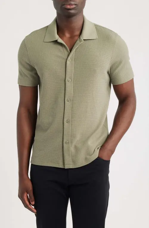 Vince Grid Waffle Knit Button-up Shirt - Sage
