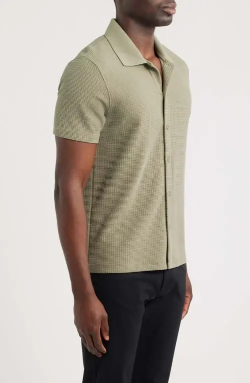 Vince Grid Waffle Knit Button-up Shirt - Sage