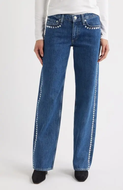 Rag & Bone Saige Studded Low Rise Full Length Relaxed Straight Leg Jeans - Park Stud