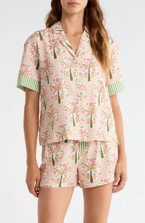 PJ Salvage Notch Collar Top & Boxers Woven Short Pajamas - Sage Leaf