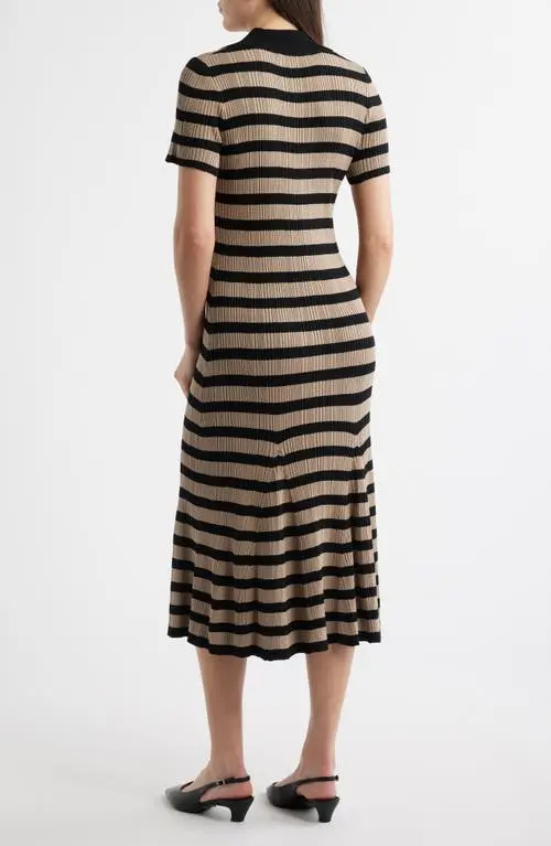 Julia Jordan Stripe Ribbed Midi Sweater Dress With Collar