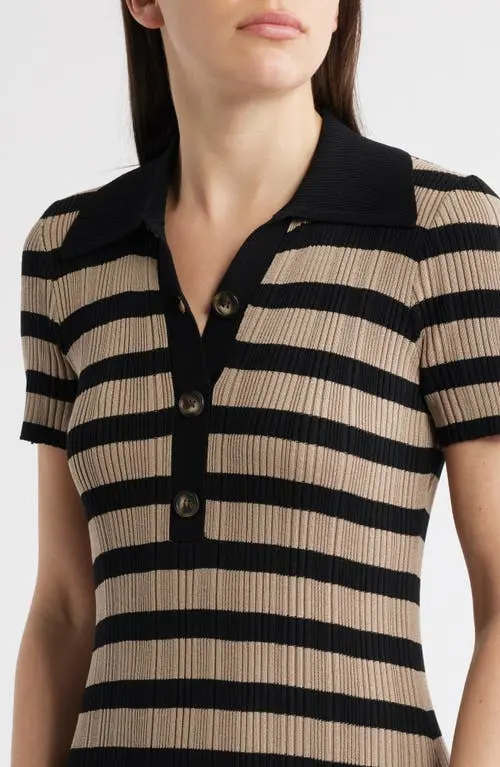 Julia Jordan Stripe Ribbed Midi Sweater Dress With Collar