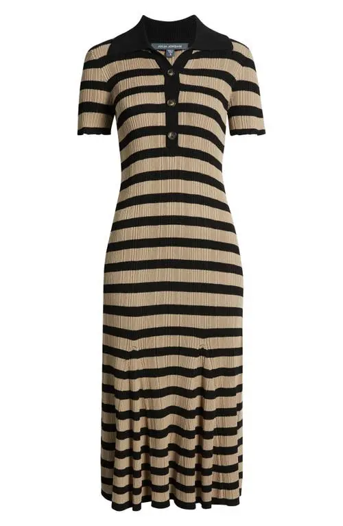 Julia Jordan Stripe Ribbed Midi Sweater Dress With Collar