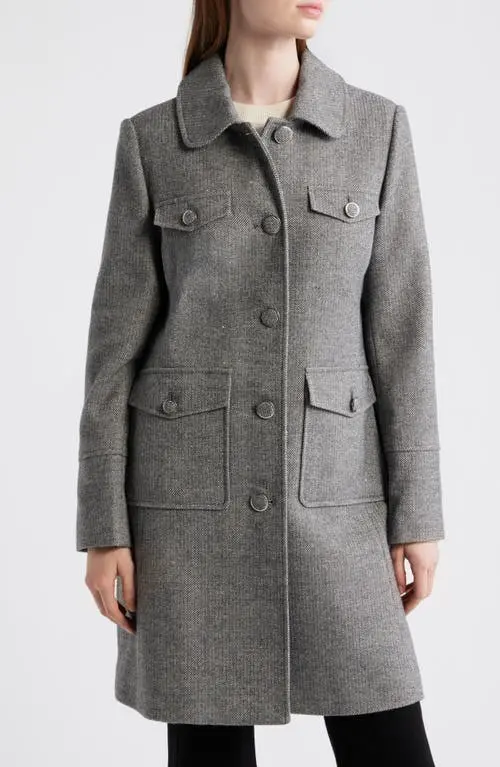 CECE DUPRAZ Herringbone Flap Pocket Coat - Dark Grey Herringbone
