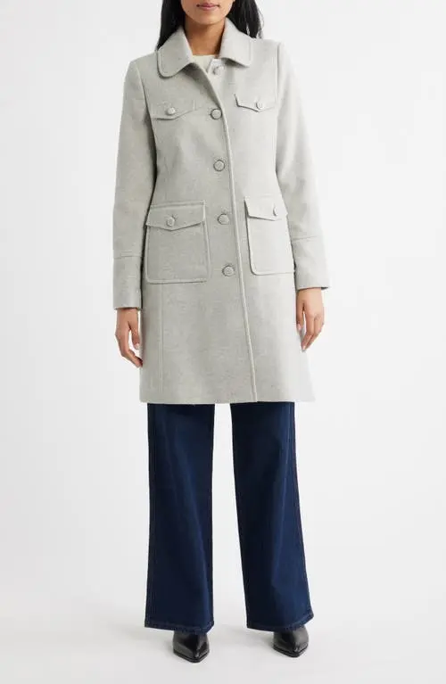 CECE DUPRAZ Herringbone Flap Pocket Coat - Light Grey Herringbone