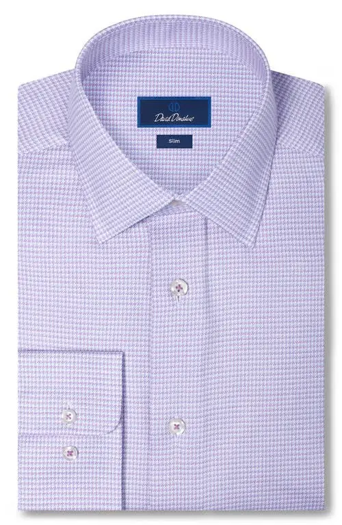 David Donahue Slim Fit Microcheck Stretch Cotton Twill Dress Shirt - Berry/sky