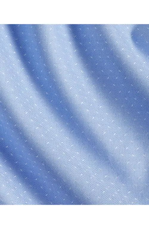 David Donahue Trim Fit Light Blue Microdobby Cotton Herringbone Dress Shirt - Sky