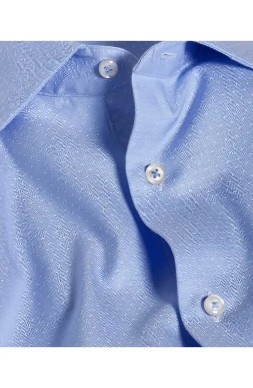 David Donahue Trim Fit Light Blue Microdobby Cotton Herringbone Dress Shirt - Sky