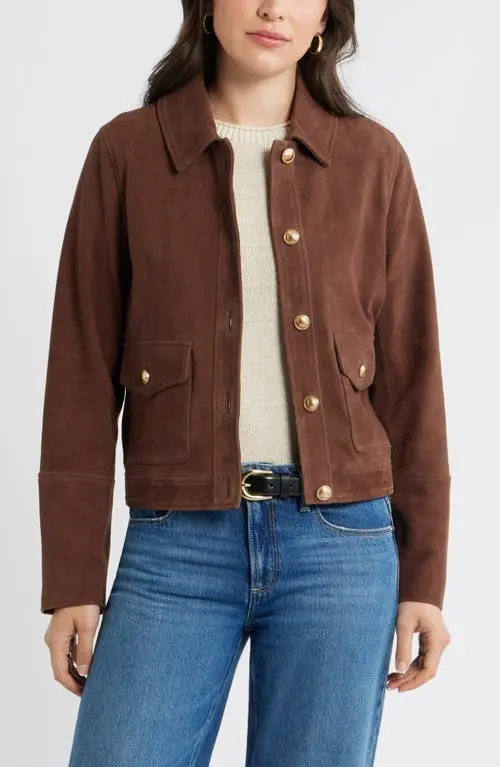 Caslon Button Front Suede Jacket - Brown