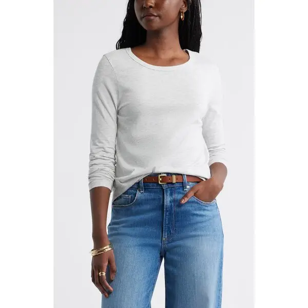 Caslon Long Sleeve Slub Crewneck T-shirt - Grey Light Heather