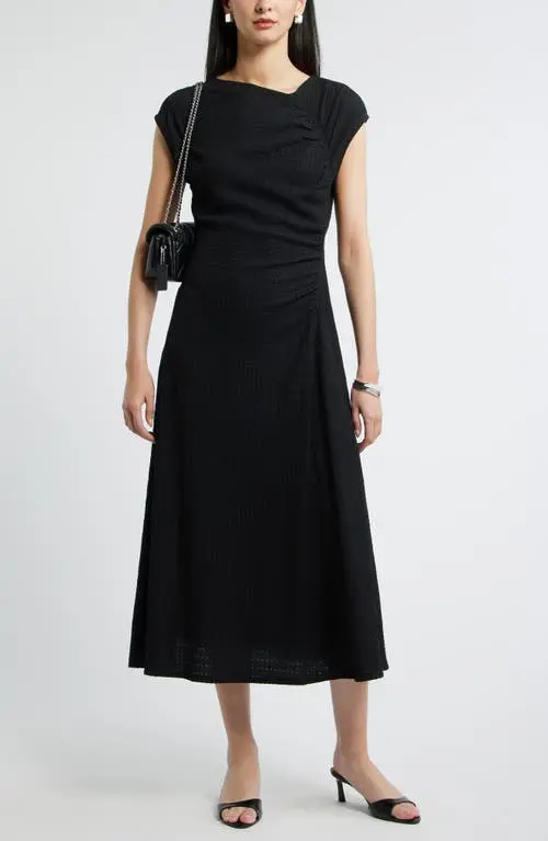 Nordstrom Textured Ruched Midi Dress - Black