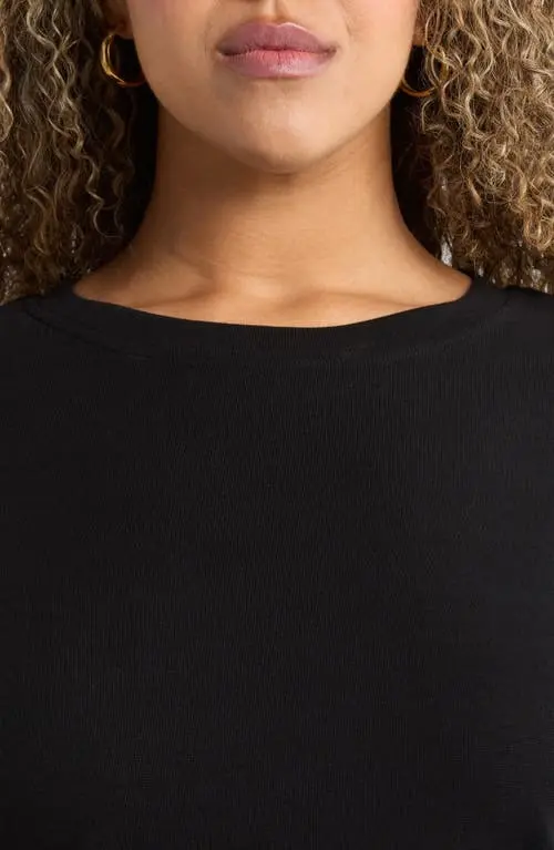 Caslon Stretch Cotton Rib Sweatshirt - Black