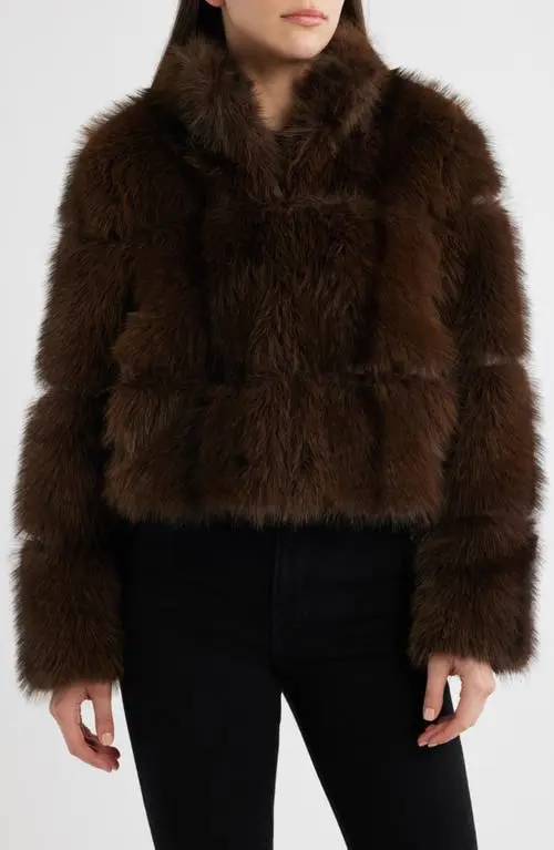 Bcbgmaxazria Chubby Crop Faux Fur Jacket - Dark Mocha