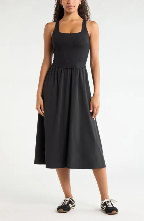 Zella Sleeveless Ribbed Tank Midi Dress - Black