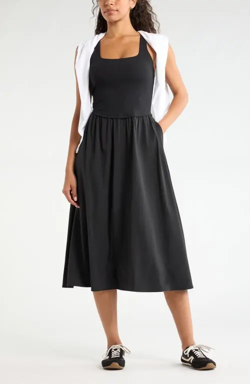 Zella Sleeveless Ribbed Tank Midi Dress - Black