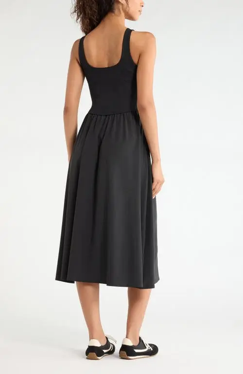 Zella Sleeveless Ribbed Tank Midi Dress - Black