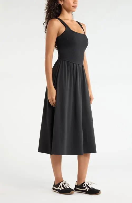 Zella Sleeveless Ribbed Tank Midi Dress - Black