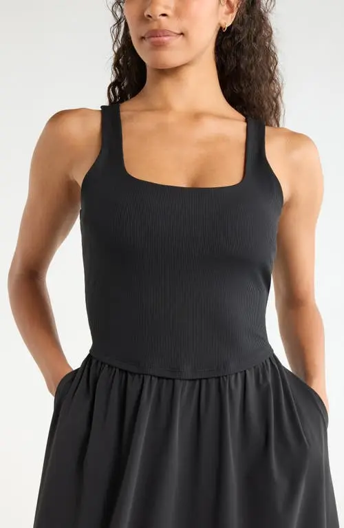 Zella Sleeveless Ribbed Tank Midi Dress - Black
