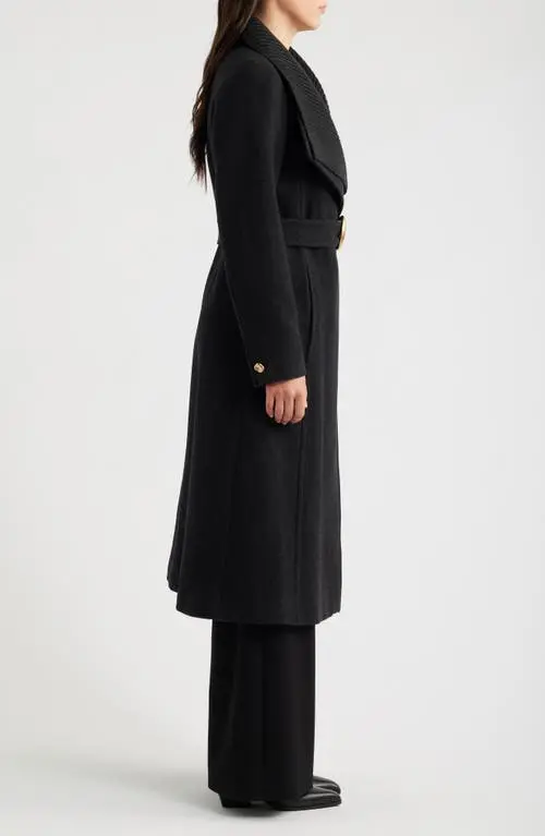 Donna Karan New York Ribbed Collar Belted Coat - Black