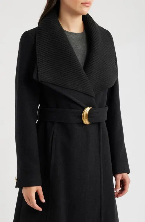 Donna Karan New York Ribbed Collar Belted Coat - Black