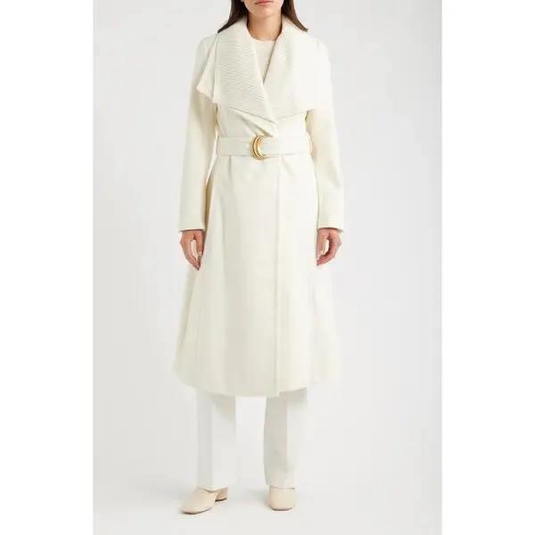 Donna Karan New York Ribbed Collar Belted Coat - Ivory