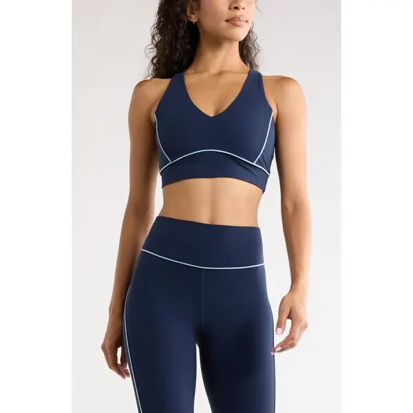 Zella Studio Luxe Piped Sports Bra - Navy Sapphire