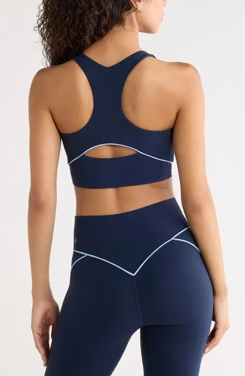 Zella Studio Luxe Piped Sports Bra - Navy Sapphire